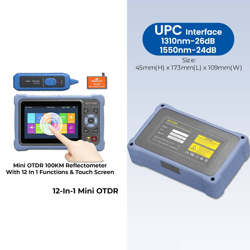 Mini OTDR 100KM Fiber Optic Reflectometer With 12 Functions Touch Scre ...